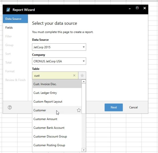 Jet Reports - The Report Wizard